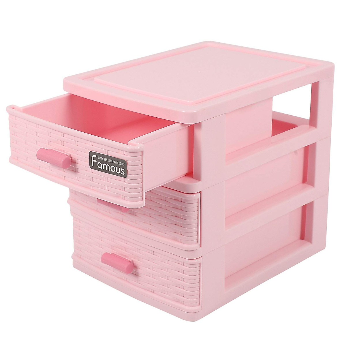 Luejnbogty Plastic Drawer Designed 3 Compartment Jewelry Storage Box Pink