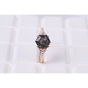 Natural Hexagon Rutile Ring Engagement Cluster Ring Women Wedding Jewelry Simple Quartz Ring Statement Gift For Women BY KANISHKA GEMS JEWELS