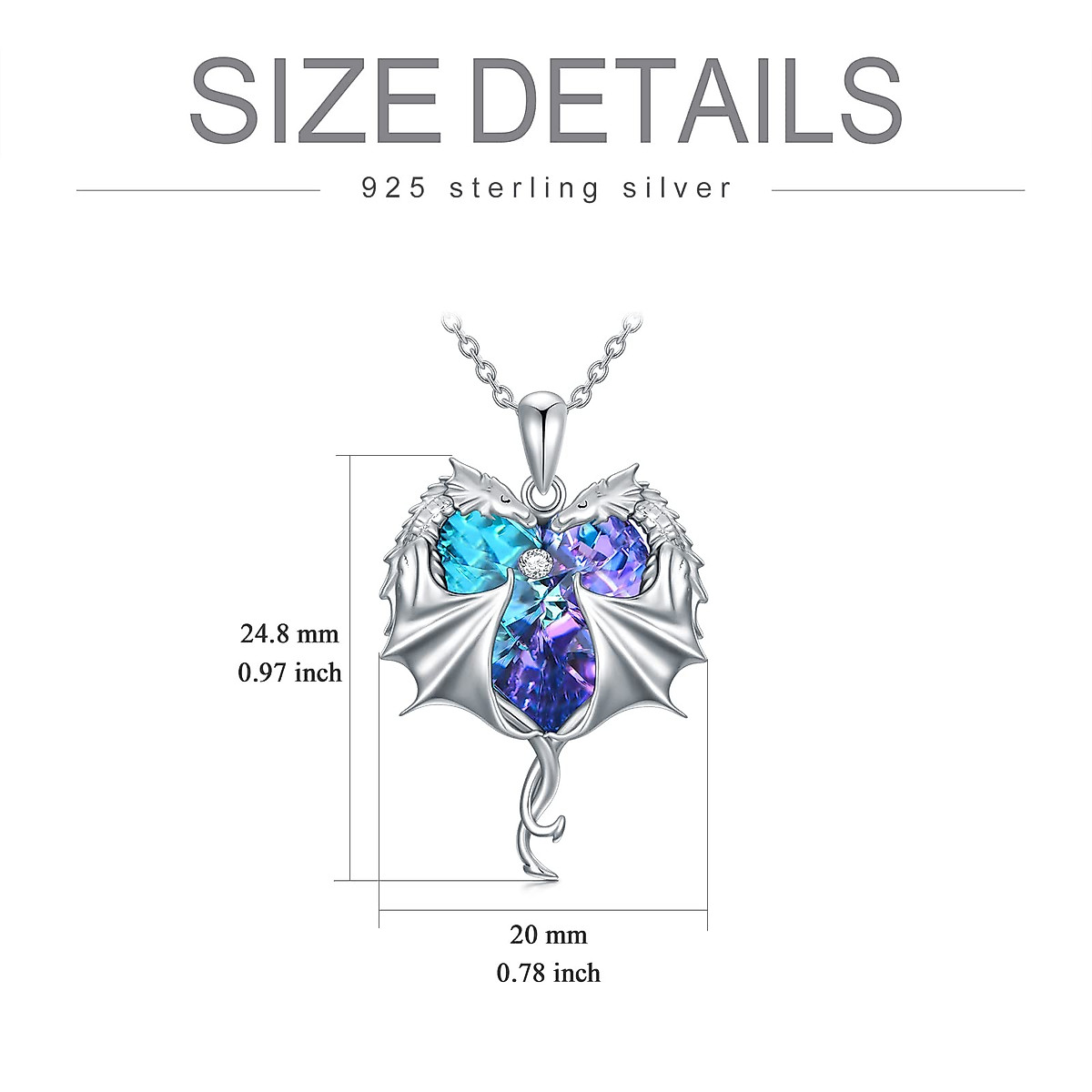 AOBOCO Dragon Necklace Sterling Silver Dragon Heart Pendant Necklace with Purple Austrian Crystal Dragon Jewelry Gift for Women