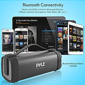 Pyle Wireless Portable Bluetooth Speaker- 100 Watt Power Rugged Compact Audio Sound Box Stereo System with Built-in Rechargeable Battery, 3.5mm AUX Input Jack,FM Radio,MP3 & USB Reader-PBMSQG5, Black
