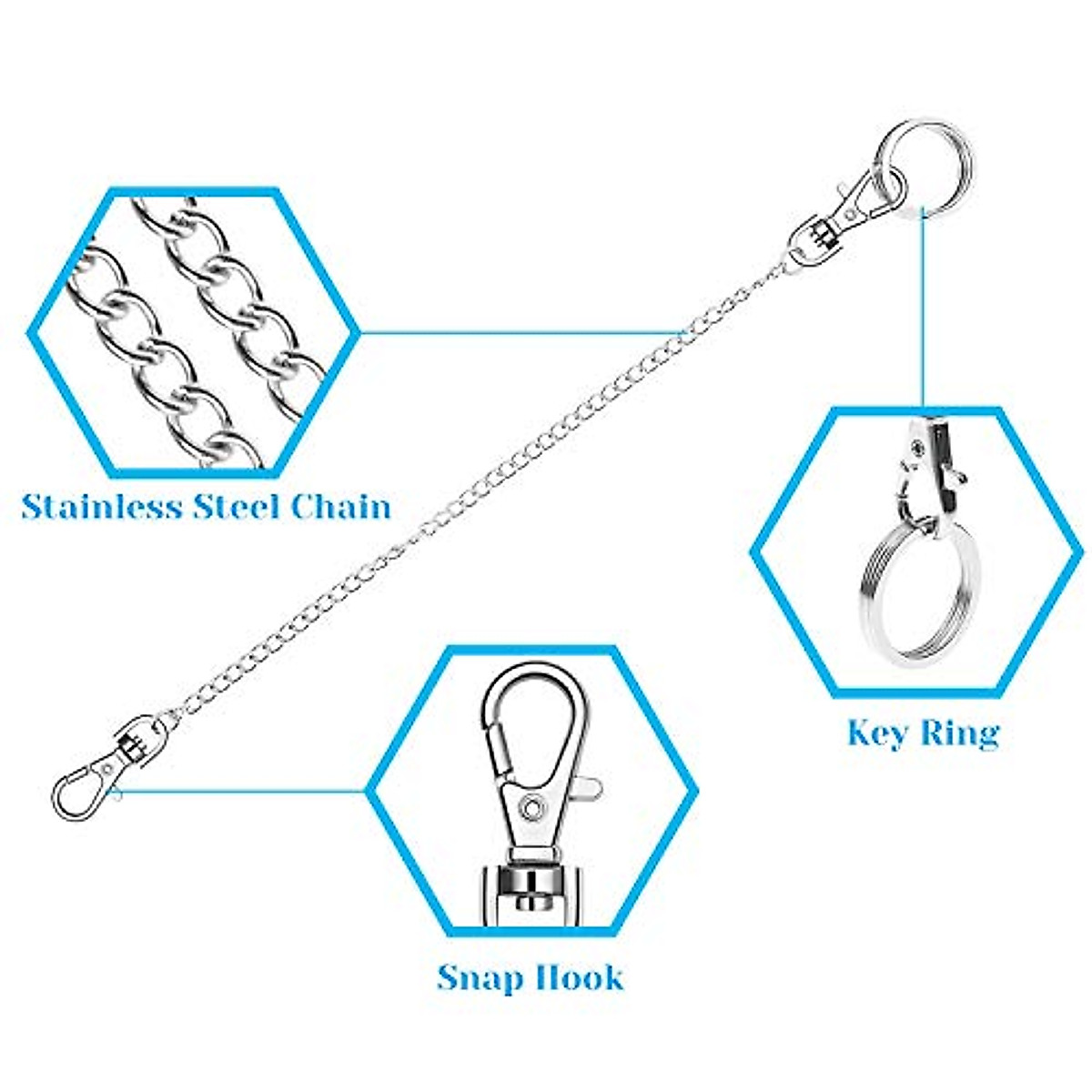 Anezus 3pcs Belt Chain, Pocket Chain, Chains for Wallet, Pants, Jeans, Goth Accessories for Eboy, Egirl, Men and Women