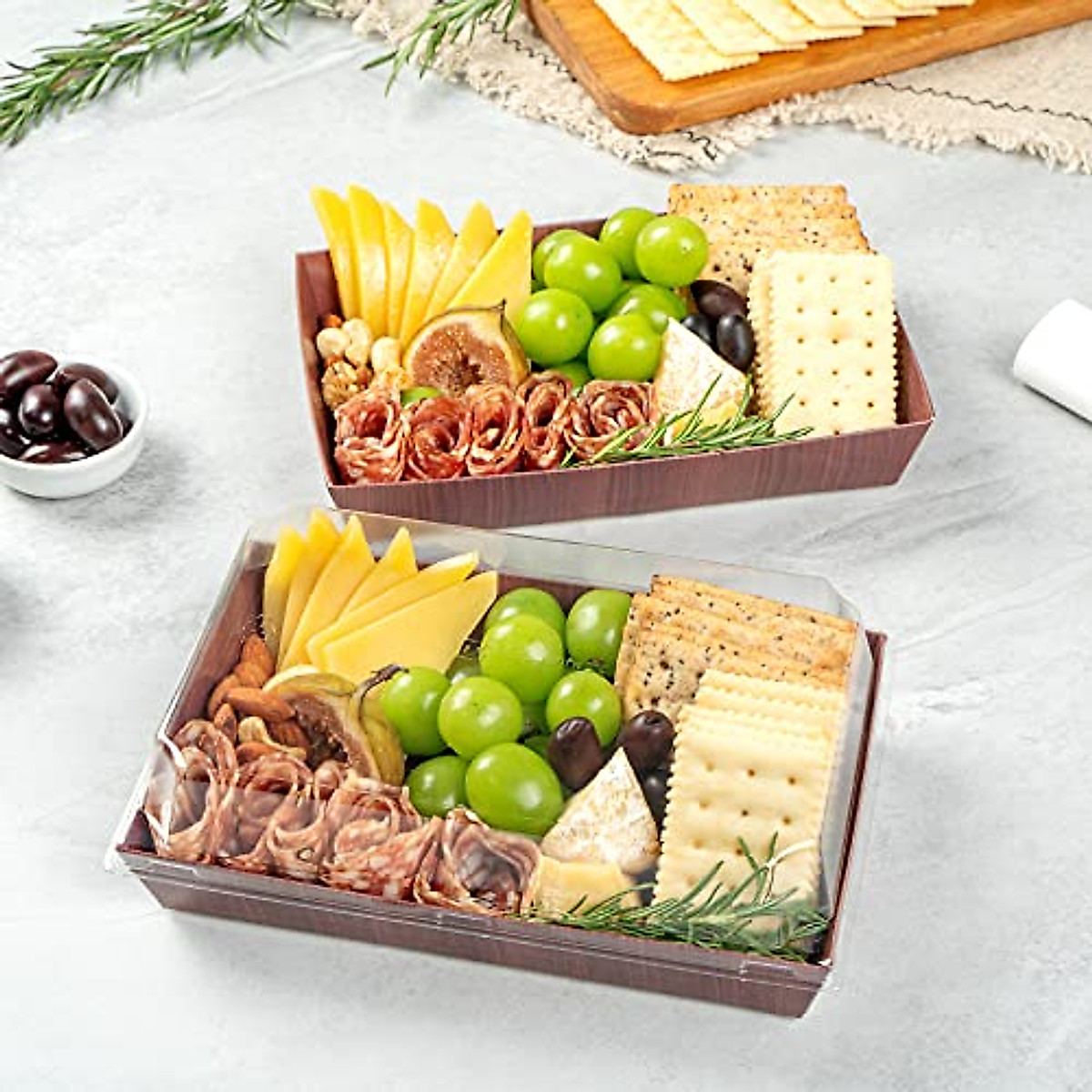 Restaurantware Matsuri Vision 8 x 5 x 1.5 Inch Medium Sushi Trays 100 Greaseproof Sushi Packaging Boxes - Lids Sold Separately Disposable Wood Grain Paper Sushi Containers For Entrees Or Snacks