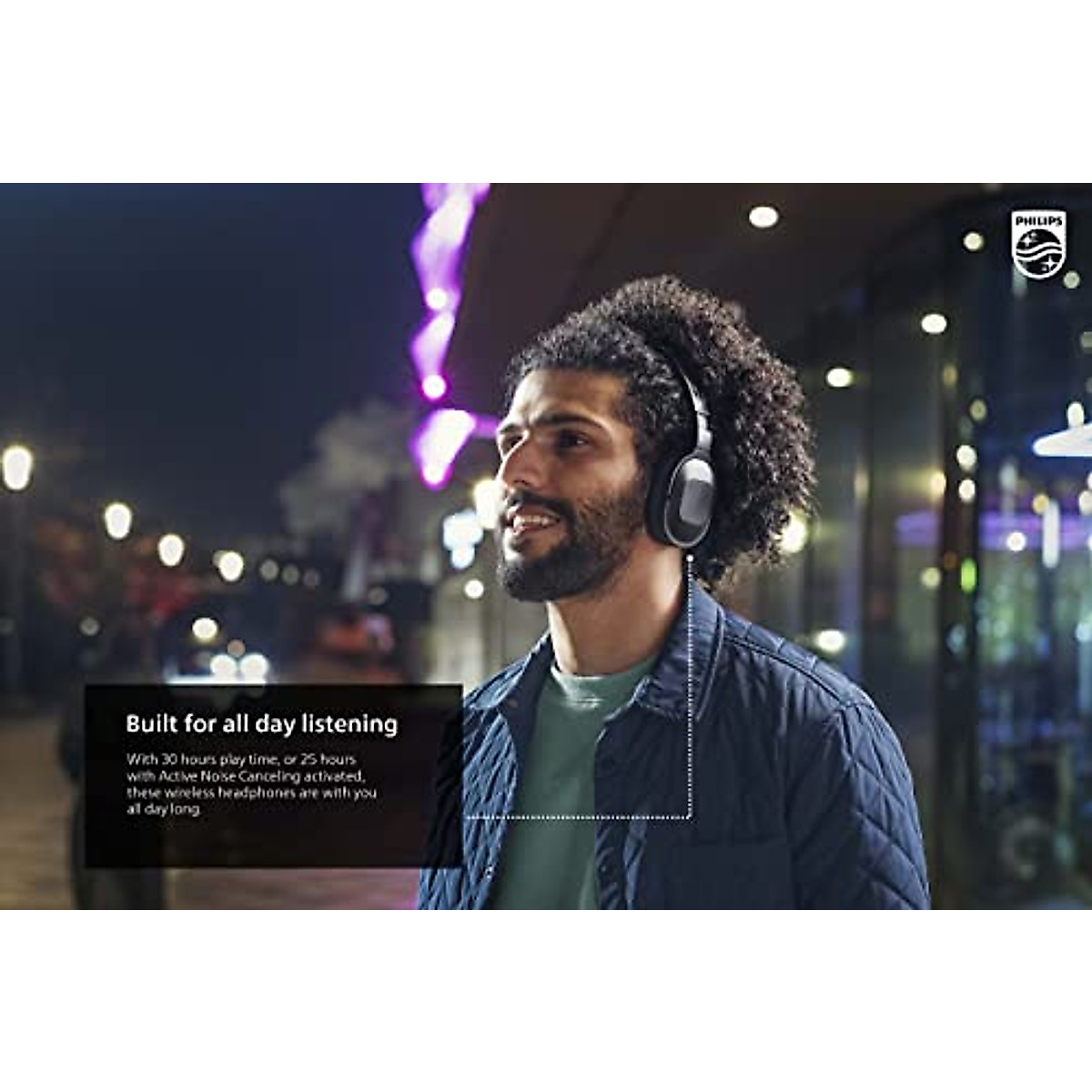 PHILIPS Active Noise Cancelling Headphones Wireless Bluetooth H6506 Flat Folding Lightweight Over Ear Wireless Headphones w/Multipoint Bluetooth Connection 30h Playtime with Deep Bass for Home/Office