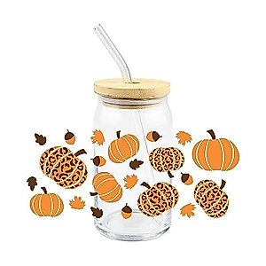 UV DTF Transfer Sticker Thanksgiving Rub on Transfers for Crafting Pumpkin Pattern UV DTF Cup Wrap Transfer Sticker for Glass Coffee Cups Waterproof DIY Decals