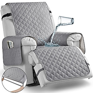 TAOCOCO Non-Slip Recliner Chair Cover Sofa Slipcover, Pet Cover for Large Recliner with Elastic Straps, Washable Chair Seat Cover Recliner Chair Furniture Protector (28'' Oversized, Light Gray)