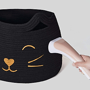 HiChen Large Woven Cotton Rope Storage Basket, Baby Laundry Basket Organizer for Toys, Blanket, Clothes, Towels, Gifts | Pet Gift Baskets for Cat, Dog - 15.7" L×11.8" H, Black