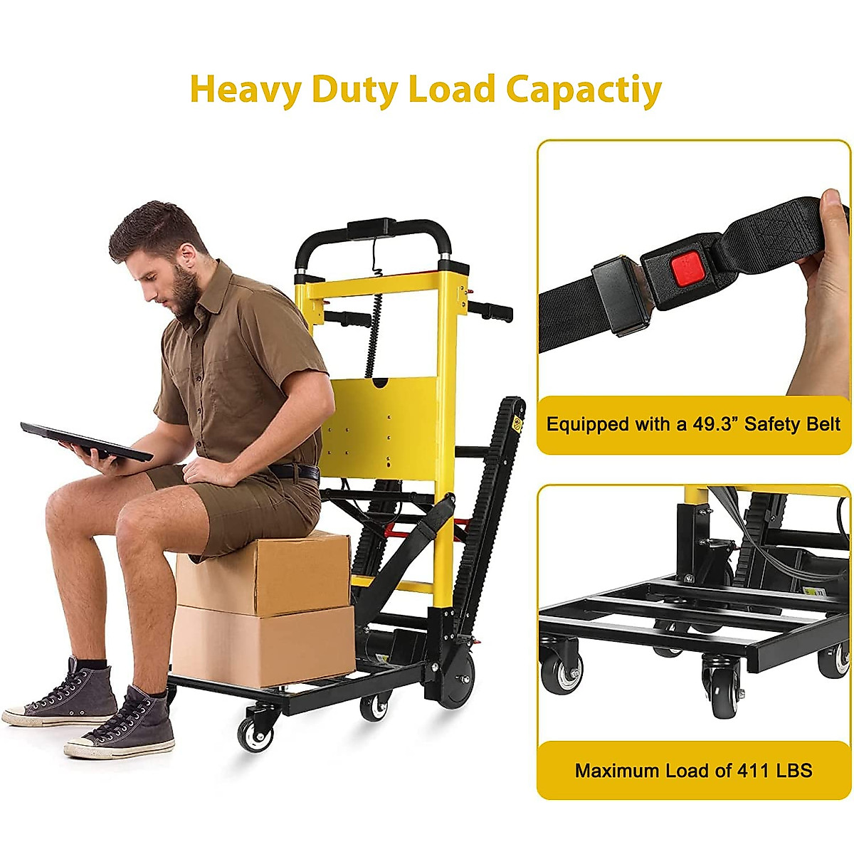 Electric Stair Climbing Hand Trucks Dolly Cart for Moving 441lb Capacity Heavy Duty Folding Stair Climber Cart Hand Trolley with 6 Wheels Motor Battery Powered for Furniture Family Logistics Warehouse