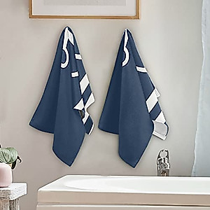 Wamika Nautical Theme Anchor Hand Bath Towel Hanging Towels Set Navy Blue Kitchen Dish Towel Highly Absorbent 2pcs