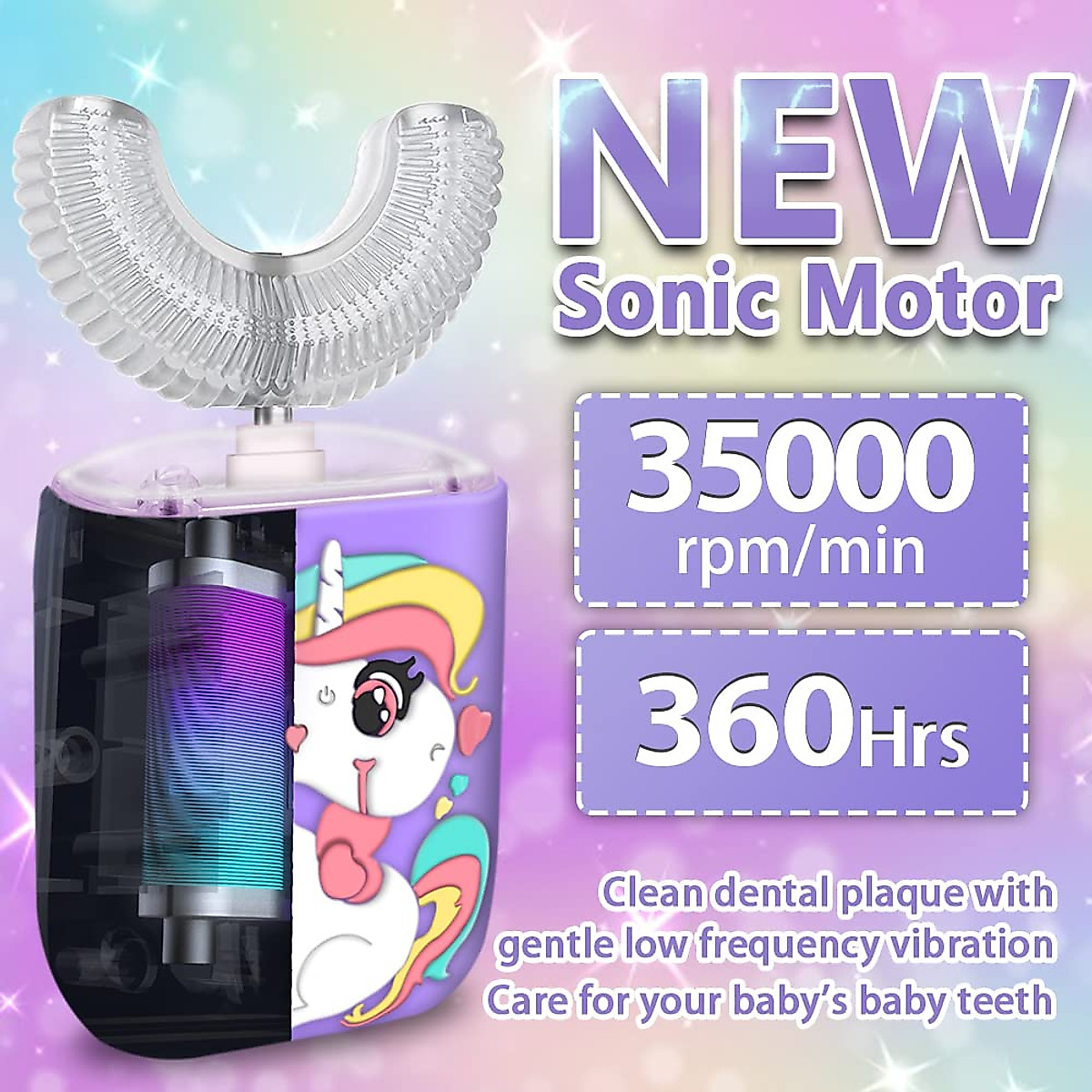 KRX Kids Toothbrush Electric, U Shaped Ultrasonic Automatic Toothbrush with 2 Brush Heads, Six Cleaning Modes, Cartoon Modeling Design for Kids, Special for Birthday Gift (Purple, Kids 2-7)