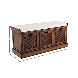 Deco 79 Wood Storage Bench with Upholstered Seat, 42" x 15" x 20", Brown