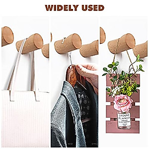 DIGHEIGG Wood Coat Rack Wall Mount, Wall Hooks Boho Wall Decor Aesthetic, Heavy Duty Coat Hooks Wall Mounted for Hat Towel Purse Robes Mudroom Entryway (Beech Wood, 5 Pack)