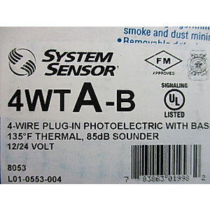 SYSTEM SENSOR 4WTA-B 4WTAB 12/24 VDC, Photoelectric Smoke Detector with Thermal, Sounder, and Base
