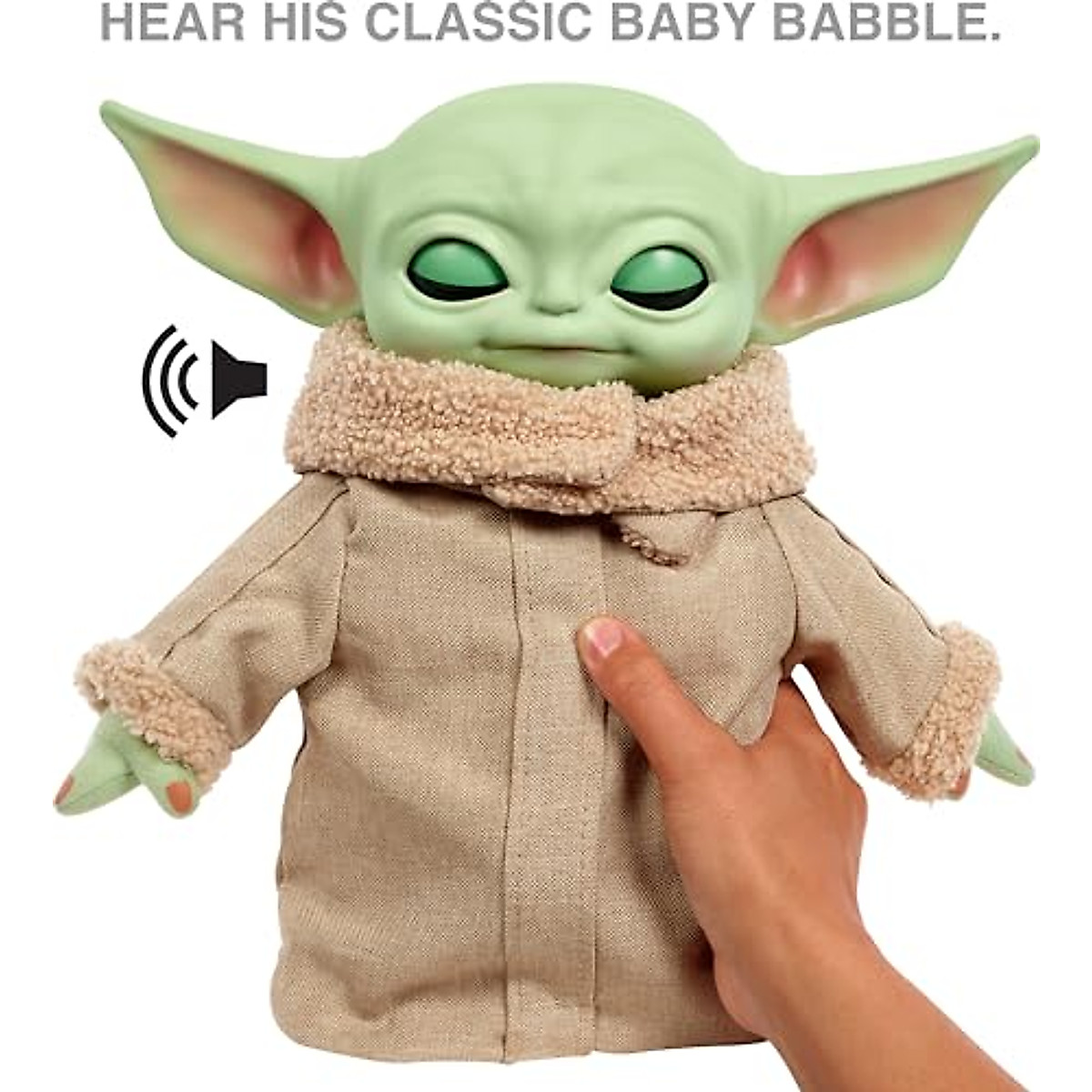 Mattel Star Wars The Mandalorian Grogu Plush 11-inch Toy, Squeeze & Blink Character Figure with Sound, Blinking Eyes & Hand Motion