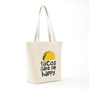CafePress Tacos Make Me Happy Tote Bag Natural Canvas Tote Bag, Reusable Shopping Bag