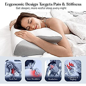 SUTERA - Contour Memory Foam Pillow for Sleeping, Orthopedic Cervical Support for Neck, Shoulder and Back Pain Relief, Ergonomic Pillow for Side, Back and Stomach Sleepers, Washable Cover - White +Bag