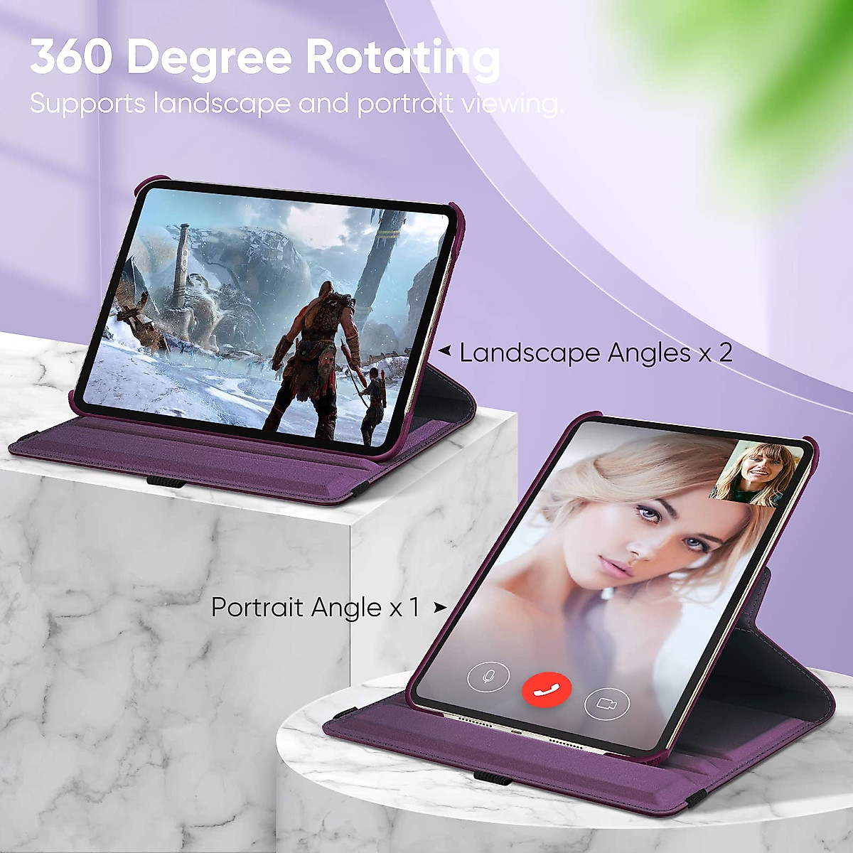 Fintie Rotating Case for iPad Mini 7 (A17 Pro, 7th Generation) 2024 / iPad Mini 6 (6th Gen) 8.3 Inch - 360 Degree Swiveling Stand Protective Back Cover, Auto Wake/Sleep, Purple