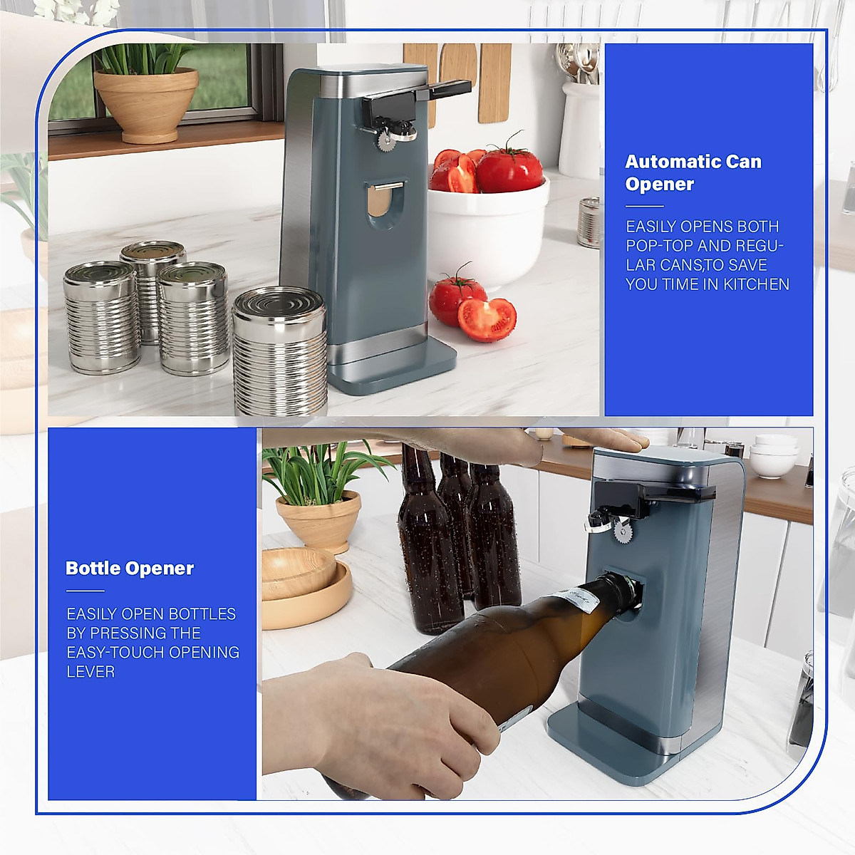 Skyehomo Electric Can Opener, Knife Sharpener and Bottle Opener with Removable Cutting Lever and Cord Storage