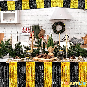 6 Pack 10 Feet Foil Fringe Garland Metallic Tinsel Streamers Banner Wall Hanging Backdrop for Parade Floats, Bachelorette, Wedding, Birthday, Graduation Party Decorations(Black Gold)