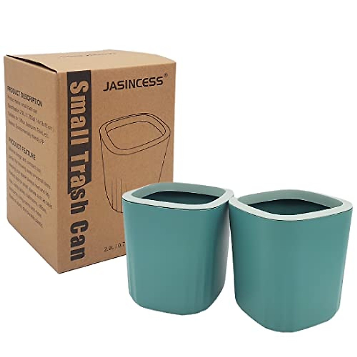 JASINCESS 0.5 Gallon Small Trash Can Mini Desktop Trash Can Plastic Trash Can 0.5 Gal Square Trash Can for Desktop, Kitchen, Bedroom, RV, Home Office, Kids Room - 2 Pack