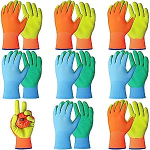 Yetene 8 Pairs Kid Garden Gloves Children Rubber Gardening Protective Gloves for Toddler Boys Girls Yard Work Activity(Blue, Orange,9 Years)