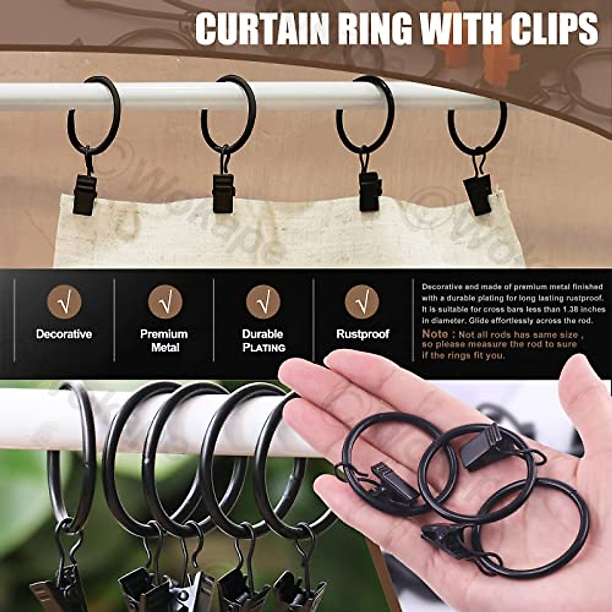 WOKAPE 22 Packs Photography Backdrop Clips Clamps, Include 10 Curtain Ring Clips, 6 Spring Clamps, 6 Leather Background Clips Holder for Photo Studio Backdrop Background Helper Photo Clamp