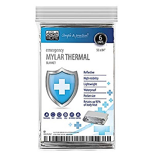 6 Pack Emergency Mylar Thermal Blankets. Space Blanket Survival rescue insulating reflective foil kit Camping Blanket Outdoors Hiking Survival Bug Out Bag car marathons first aid cold/heat (aluminum)