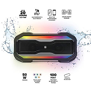 Altec Lansing ROCKBOX XL Wireless Bluetooth Speaker, Portable Waterproof Speaker with 20 Hour Playtime and 5 Illuminating LED Light Modes, Floating Wireless Speaker for Indoors and Outdoors