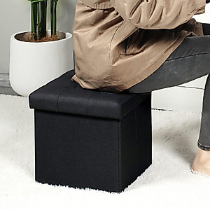 B FSOBEIIALEO Storage Ottoman Cube, Storage Chest Folding Foot Rest Seat, Linen Black 12.6"X12.6"X12.6" (2 Pack)