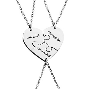 Ankiyabe 3 Best Friends Heart Puzzle Piece Pendant Necklace Set of 3 Long Distance Friendship Necklace 3 Sisters Gift Necklace (We Will & Always & Connected)