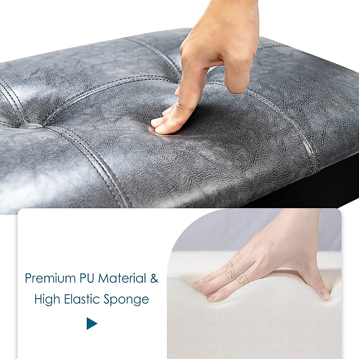 GORELAX Upholstered Dining Bench Seat with PU Leather, Button-Tufted Ottoman Accent Bench w/Rubber Wood Legs, End of Bed Bench for Bedroom, Entryway Bench for Living Room, Hallway (Grey)