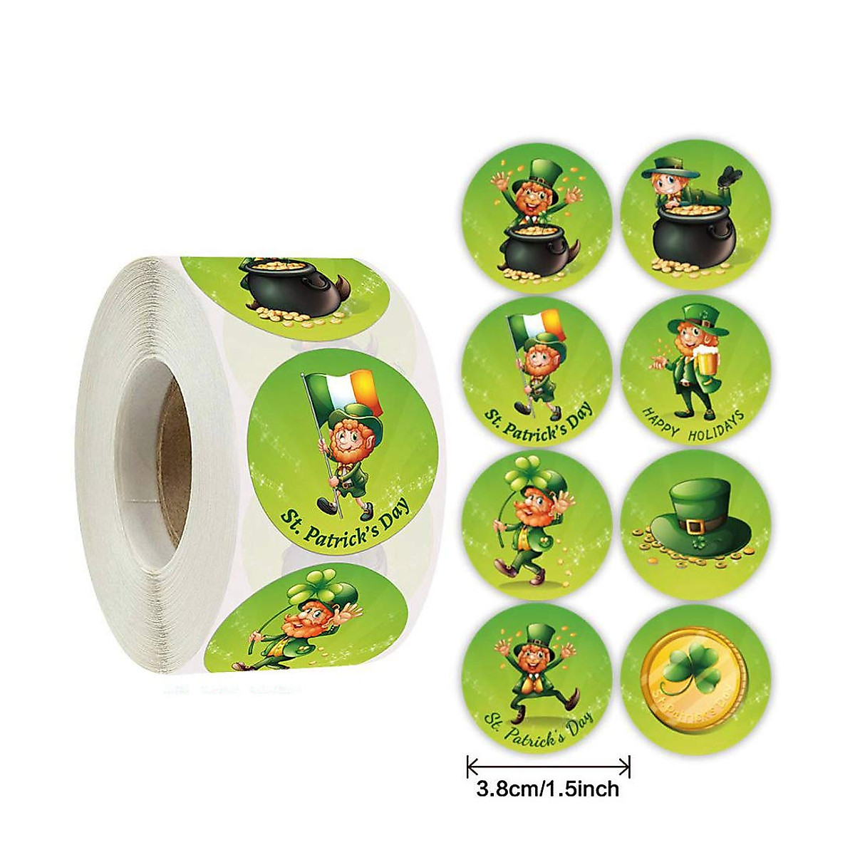 St. Patrick's Day Stickers Roll Shamrock Label Stickers DIY Gift Boxes Seal Labels Packaging Clover Sticker Irish Festival Party Deco Crafts Supplies(500 Pieces)