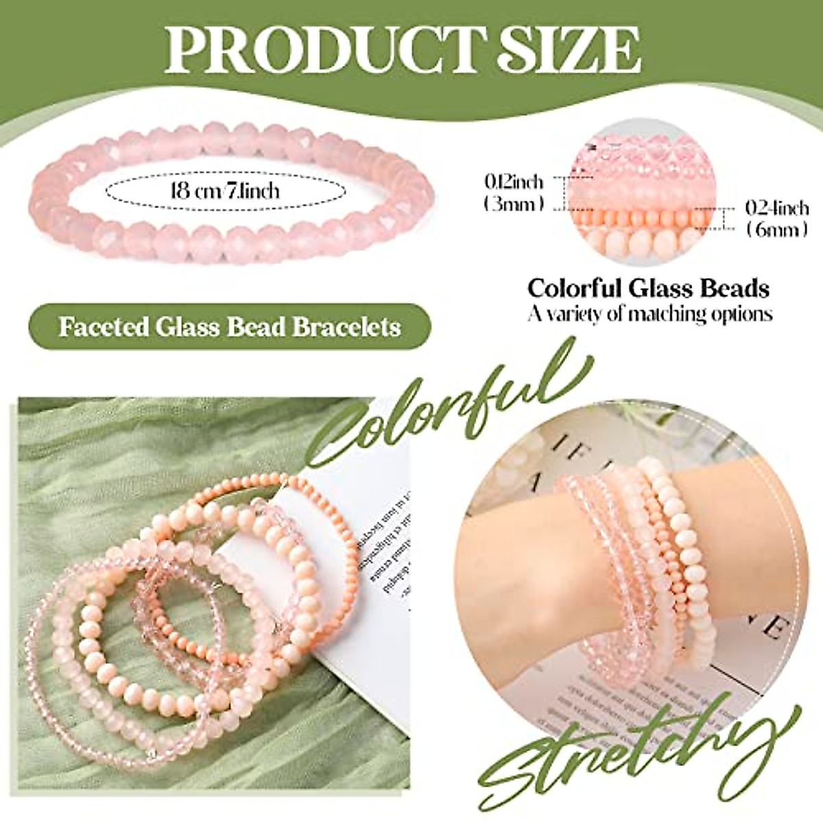 Junkin 60 Pcs Bohemian Multi Layer Crystal Beaded Stacking Statement Bracelets for Women Stretchy Strand Crystal Bead Bracelets Versatile Slip on Stackable Shiny Bead Bracelets Pack