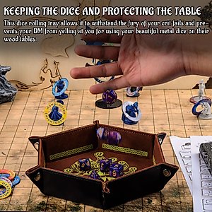 D&D Dice Tray PU Leather Hexagon Dice Holder Printed with Beholder Portable and Foldable Dice Rolling Mat for Board Game and Tabletop RPG (Style B)