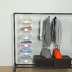 Jautokerdar 6 Tiers Hanging Closet Shelves Organizer with Name Plate S Hooks, Wall Mount&Cabinet Wire Storage Basket Bins, for Clothing Sweaters Shoes Handbags Clutches Accessories