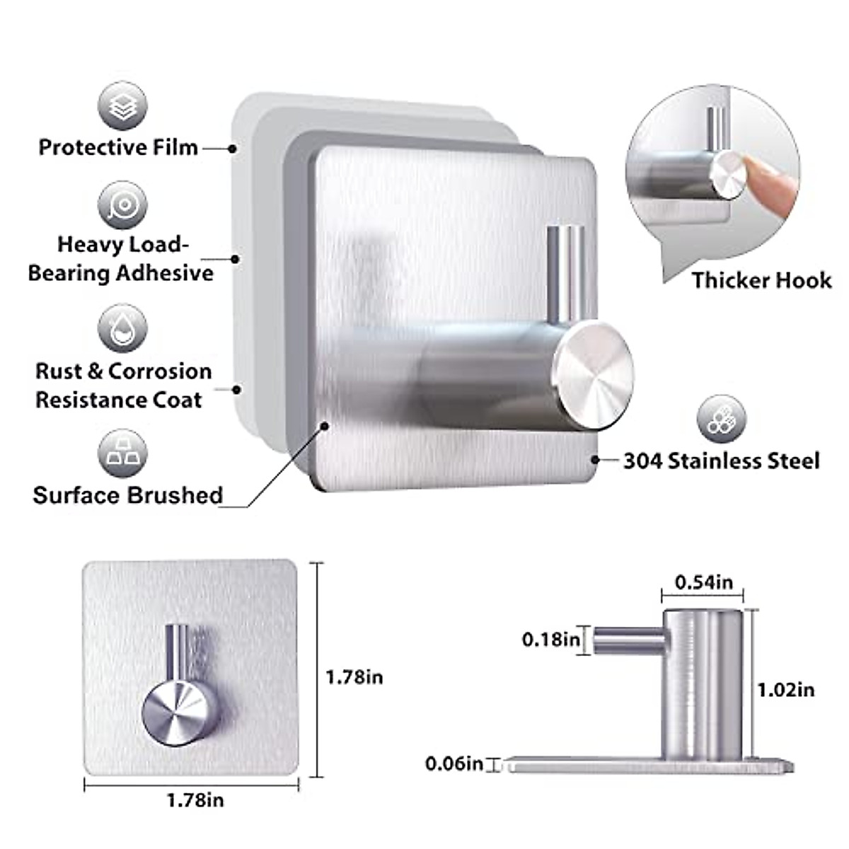 VIS'V Silver Adhesive Hooks -8 Pcs