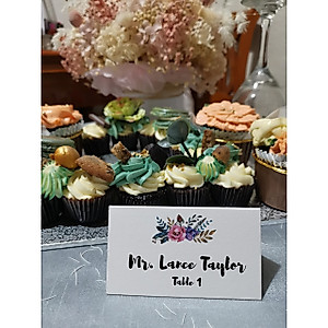 AweNayz Place Cards for Weddings - with Elegant Floral Design, Pack of 50 Thanksgiving Place Cards, Pre-Cut and Pre-Folded Wedding Name Place Cards, 2 x 3.5 inches, Pink, Purple, Green, Brown, Blue