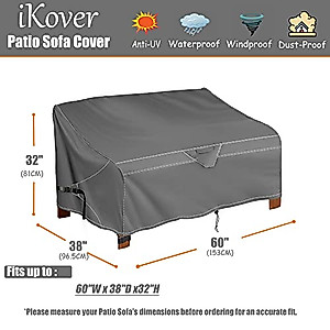 Patio Loveseat Cover, Heavy Duty Patio Furniture Covers, Waterproof Outdoor Sofa Cover, Provide a Great Fit and All-Weather Protection, (Grey,60 Inch)