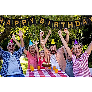 Happy Birthday Banner Black and Gold Glitter Letters on Thick Cardstock Paper Black Happy Birthday Bunting Garland for Birthday Photo Booth and Backdrop Hanging Party Supplies