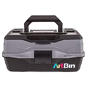 ArtBin 6891AG 1-Tray Art Supply Box, Portable Art & Craft Organizer with Lift-Up Tray, [1] Plastic Storage Case, Gray/Black