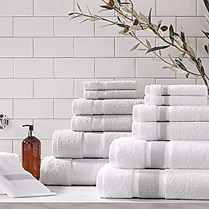 Aston & Arden Recycled Striped Turkish Hand Towels - (Set of 4) Soft & Absorbent Eco-Friendly Aegean Cotton Blend, 600 GSM, Decorative Towel for Bathroom, Home, Hotel, and Salon, Weathered Grey