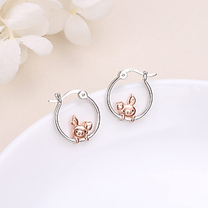 Pig Hoop Earrings for Women 925 Sterling Silver Cute Animal Huggie Hoop Earrings Jewelry Earrings for Sensitive Ears(4.Pig Earrings)
