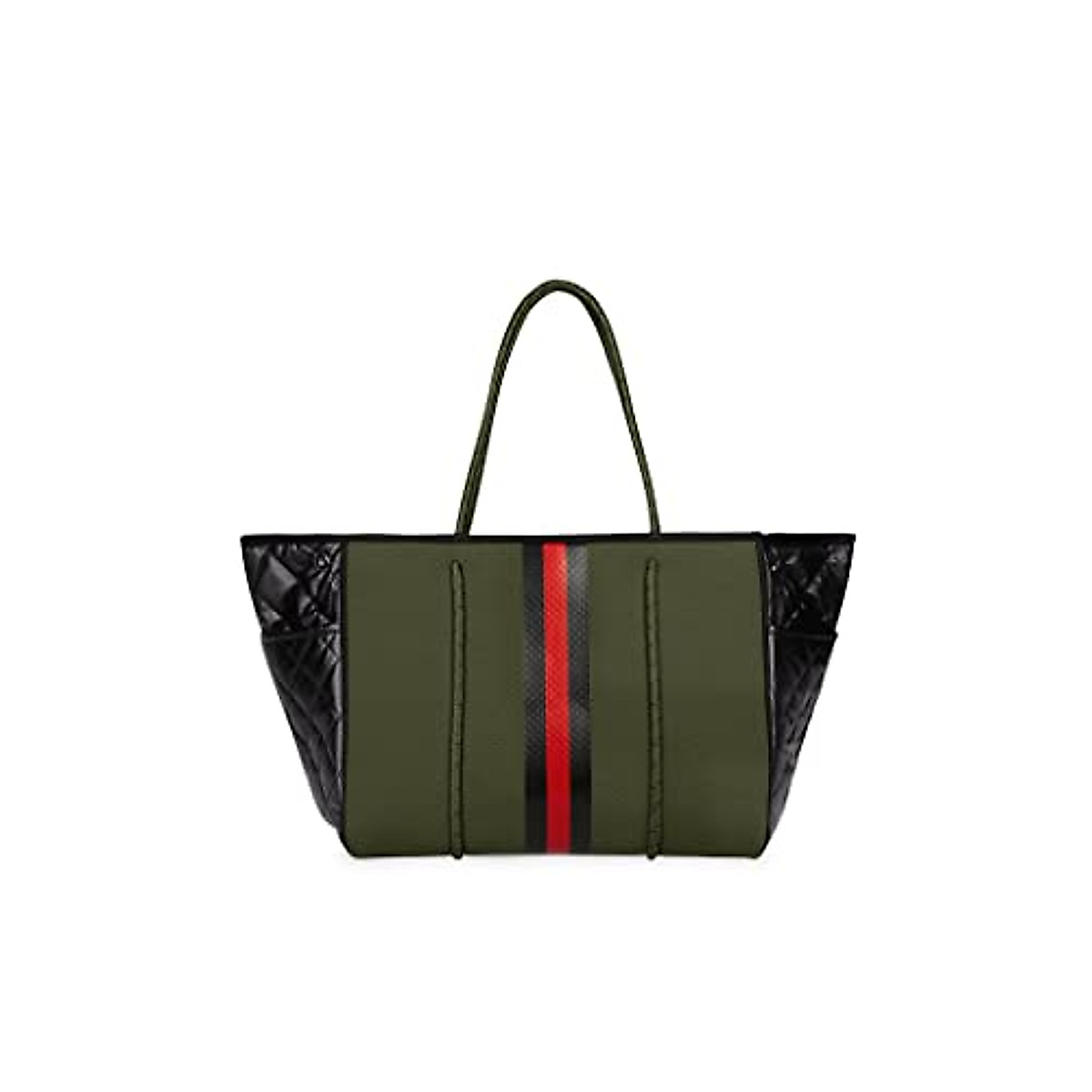 Haute Shore - Greyson Avenue Neoprene Tote Bag w/Zipper Wristlet Inside, Army W/Black & Red Stripe