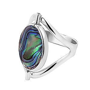 AeraVida Vintage Two in One Flip Abalone Shell and Mother of Pearl Oval .925 Sterling Silver Ring | Statement Fashion | Classic Jewelry Gift All Occasions |Size 8