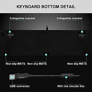 wendeekun Mechanical Illuminated Keyboard, 2 Color Injection 9 Lighting Effects Knob Version, Colorful Backlit Wired 104 Keys Gaming Keyboard