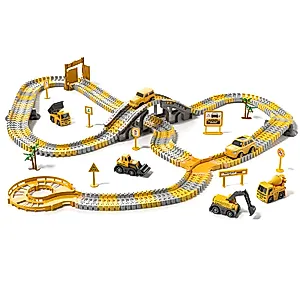 TEMI 236PCS Construction Race Tracks For Kids Boys Toys, DIY Collage Flexible Track Toys Set, 2 Electric Toy Cars, 4 Construction Vehicles. Kids Gifts For 3 4 5 6 7 8 Year Old Boys And Girls Best Toys