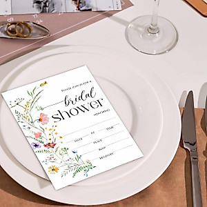 OXRUN Bridal Shower Invitations, 25 Colorful Wildflower Invites with Envelopes for Bridal Shower Reception Engagement Party, Floral Wedding Cards - B05