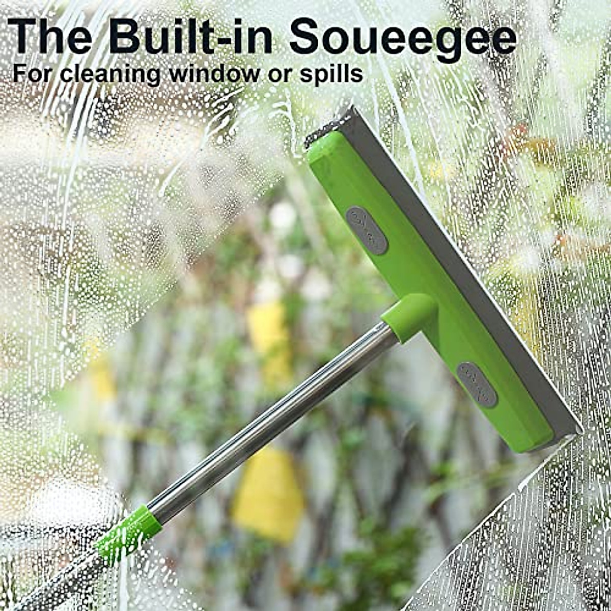 Rubber Broom with Squeegee for Carpet Pet Hair Remover and Floor Scrub Brush with 58" Long Handle,Brush for Cleaning Bathroom,Patio,Hardwood Floor