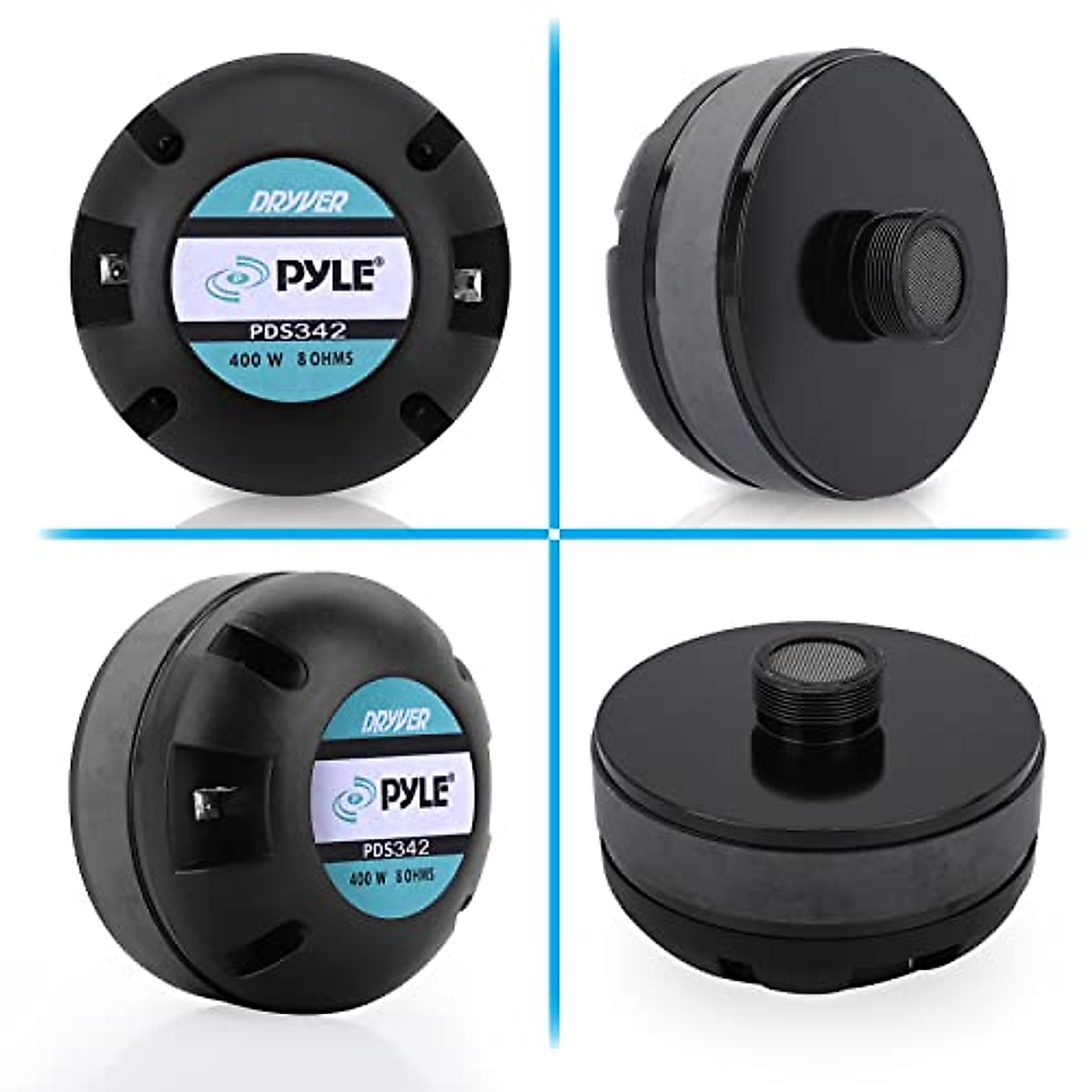 Pyle 1.35 Inch Tweeter Horn Driver-400 Watt High Power Car Audio Speaker System w/Flat Aluminum Voice Coil,Titanium Diaphragm, 1kHz-20 kHz Frequency,104 dB, 8Ohm, Heavy Duty 20 oz Magnet PDS342, Black