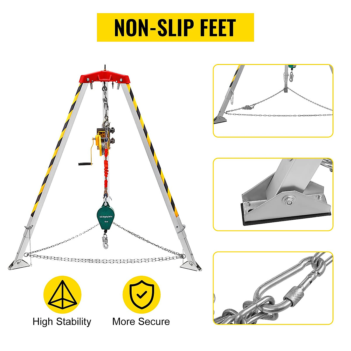 BestEquip Confined Space Tripod 8' Legs, 1800lbs Winch Confined Space Kit, 98' Cable Confined Space Rescue Tripod, with 32.8' Fall Protection, for Traditional Confined Spaces