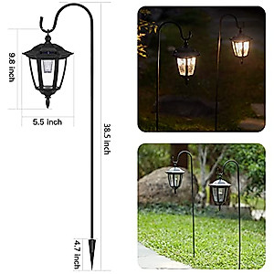 Brightown Solar Pathway Lights Outdoor Waterproof 2 Pack 38.5 Inch Shepherd Hook with Hanging Lantern Bright Driveway Markers Black Lamp Post for Garden Path Front Outside Patio Yard 3000K Warm White